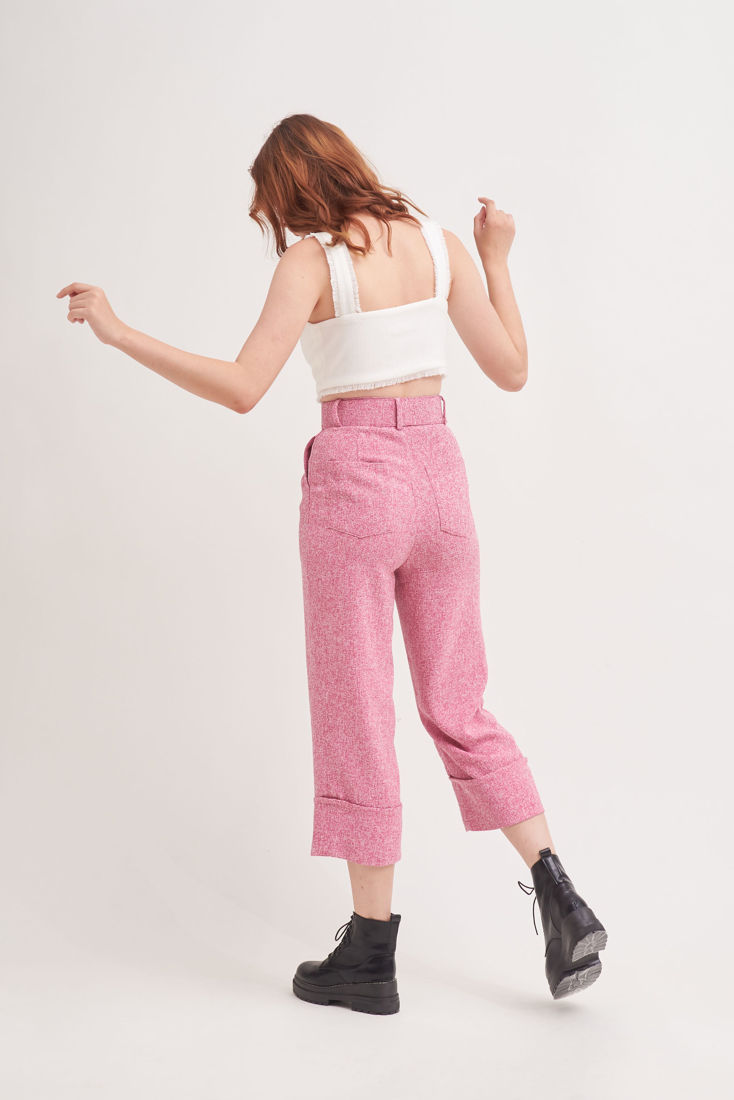 THINK OUTSIDE THE BOX | High Waisted Culottes In Pink Tweed With Belt ...